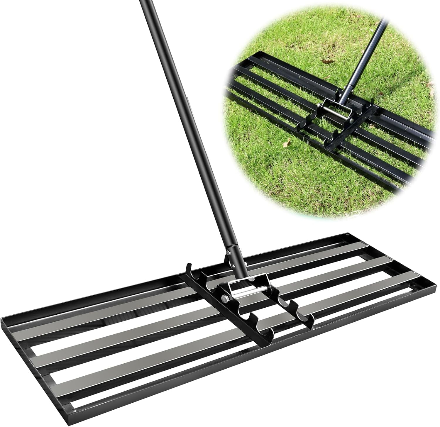 Lawn Leveling Rake, 6.5 FT 48"X10" Long Handle Level Rake, Black Heavy ...