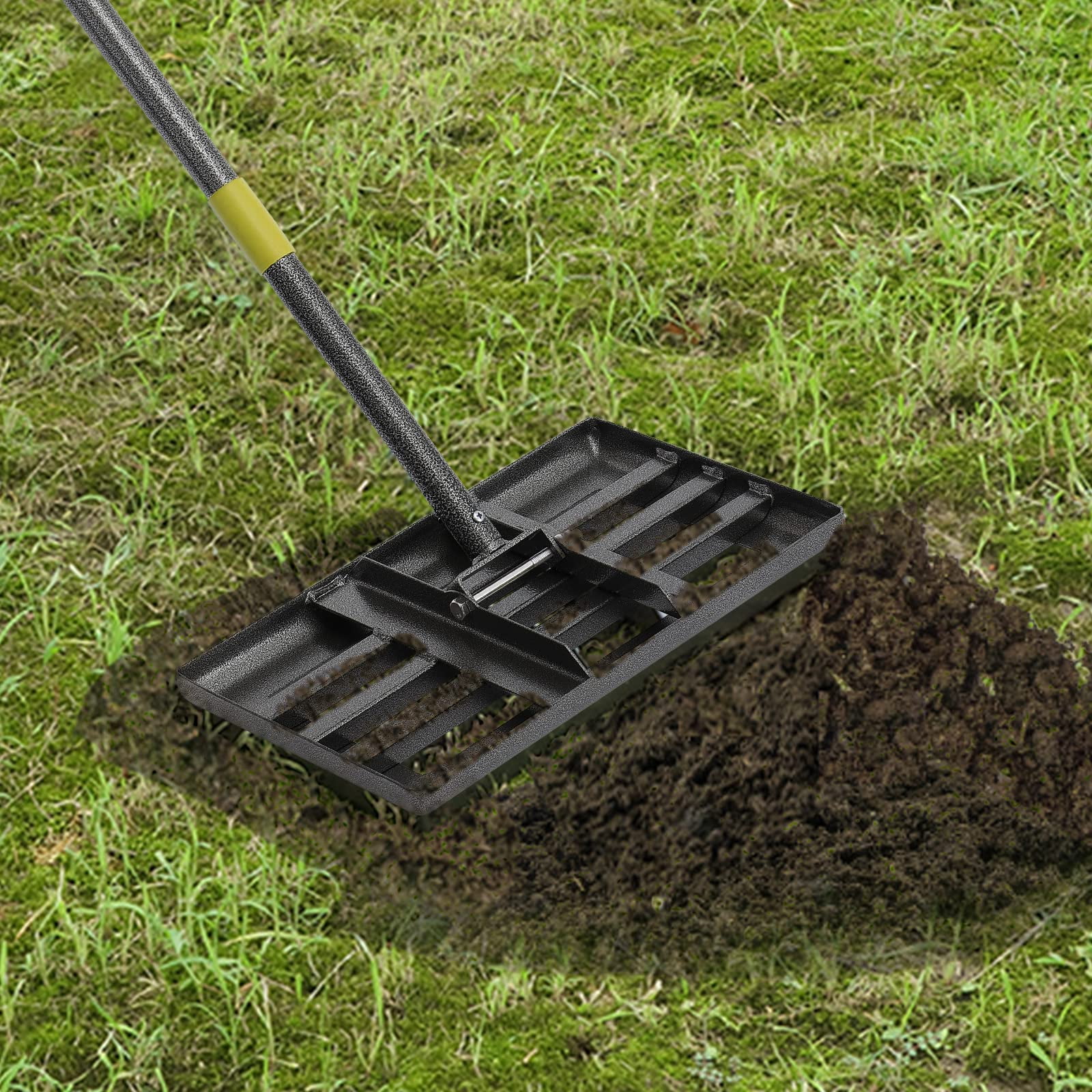 Lawn Leveling Rake, 6 FT Adjustable Long Handle Leveling Rake, Black ...