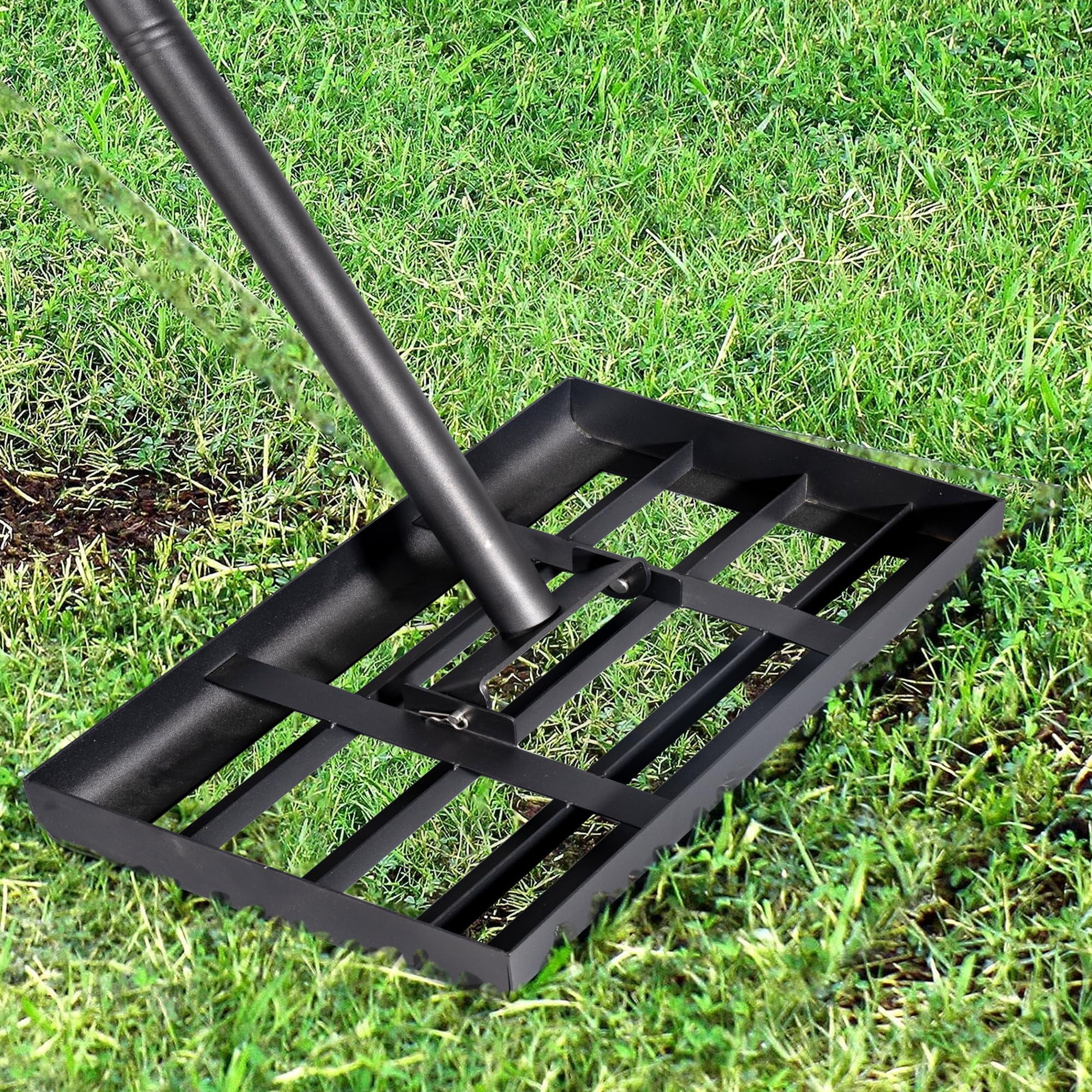 Lawn Leveling Rake 9.8" MMF7 X 14.2", Adjustable Long Handle 26.1"-74.9 ...