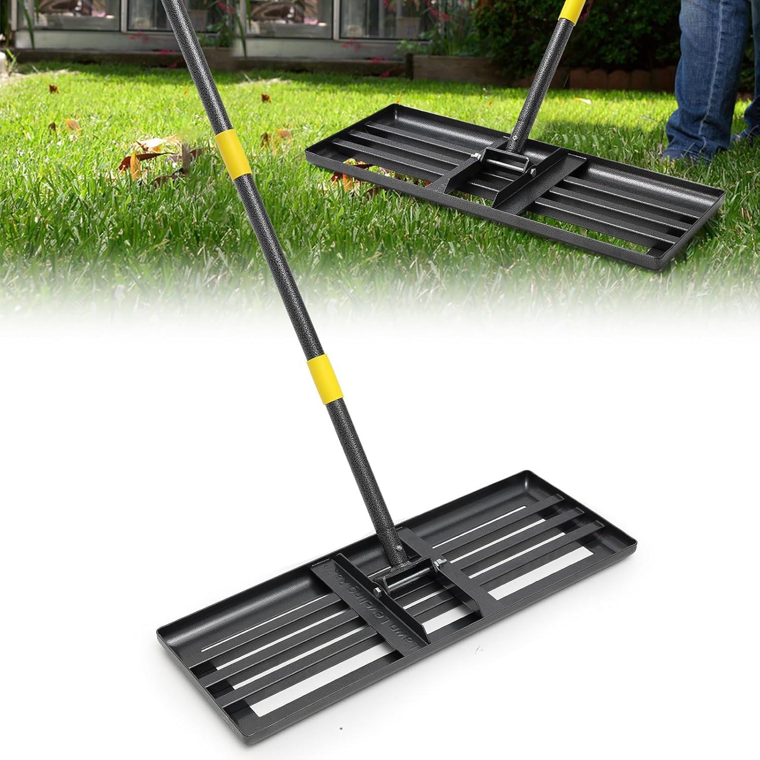 Lawn Leveling Rake, Heavy Duty 27"x10" Ground Leveler with 6FT ...