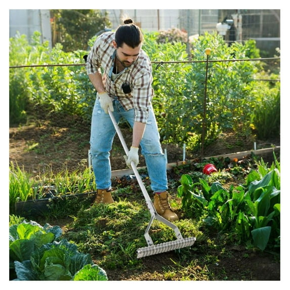 Lawn Rake 20 Inch - Aluminum Soil Loosening Rake with Long Handle & 19 ...