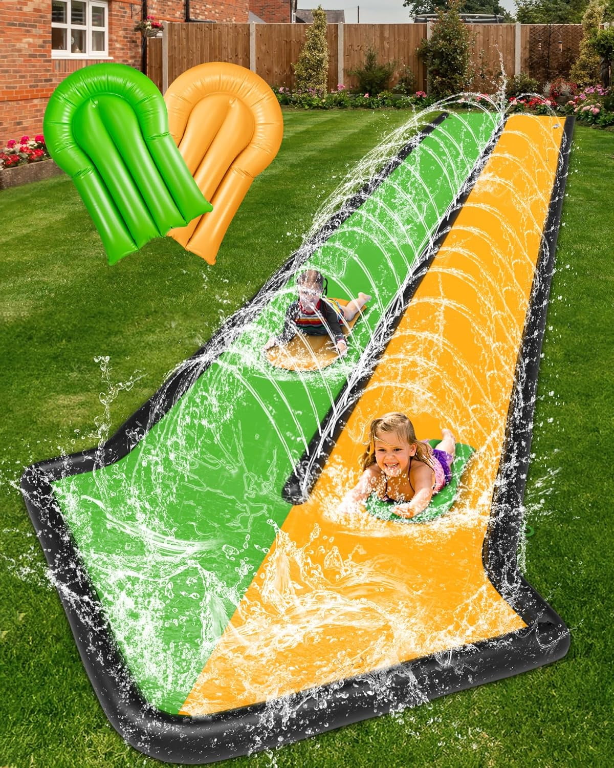 Lawn Water Slide for , 20ft Long Inflatable Slip Splash Long Water Slide Racing Lane for Adults ...