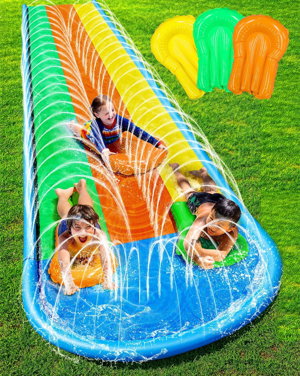 Lawn Water Slides 16ft x 80in Triple Slide with Built-in Sprinkler and ...