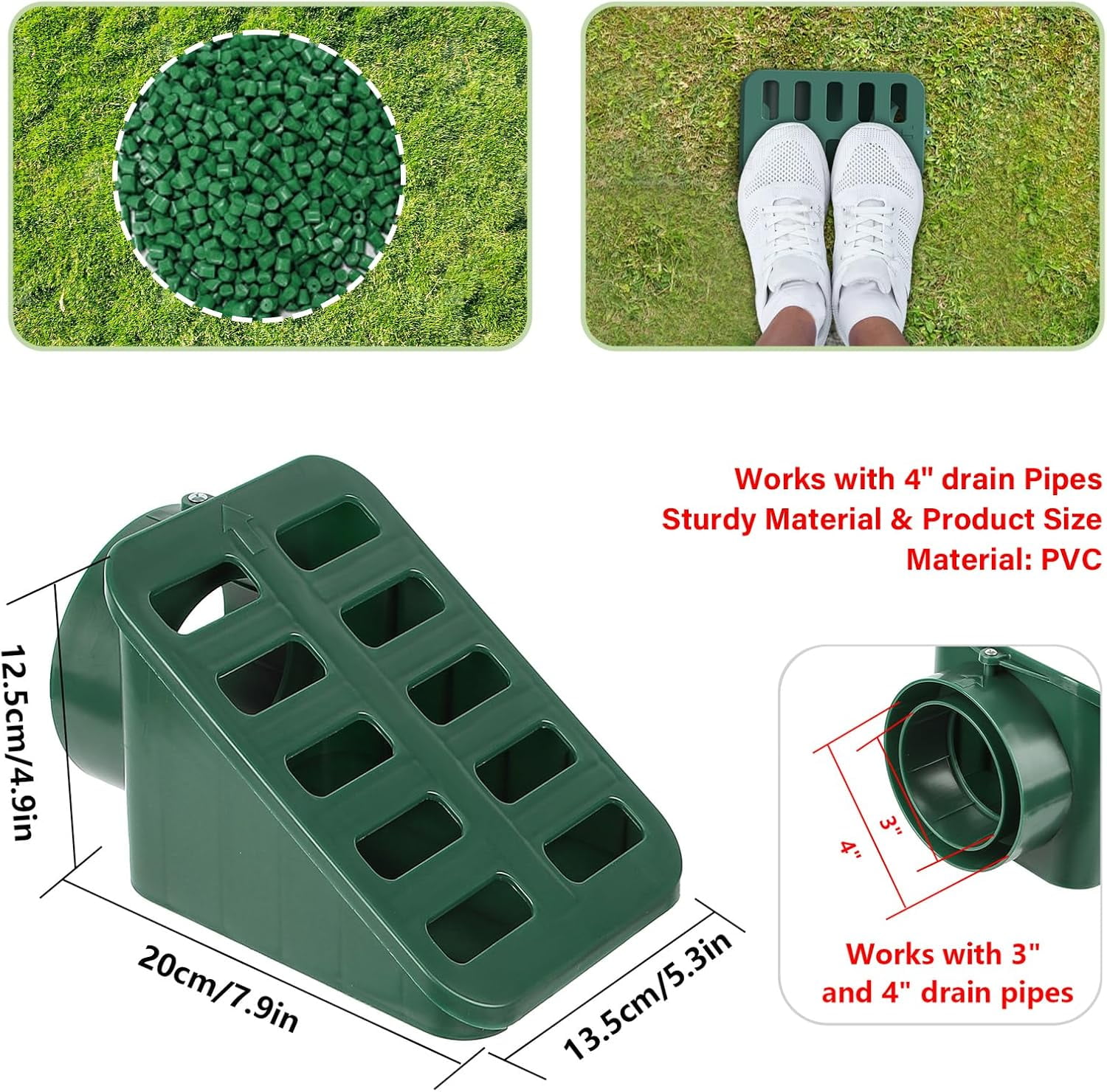 Lawn Yard Angled Drainage Grate, Green Yard Drain Emitter for Sump Pump ...