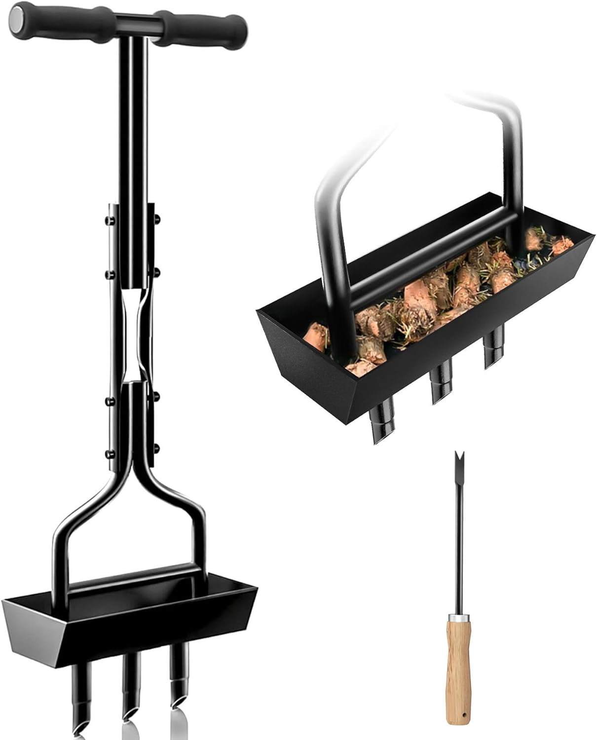 Lawn aerator garden tool with soil core tray, core aeration tool for ...