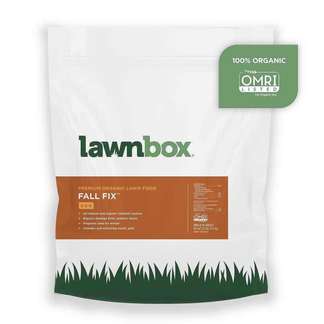 Lawnbox Fall Fix 5-5-5 100% Organic Grass Fertilizer 12.5 lb Bag Covers ...