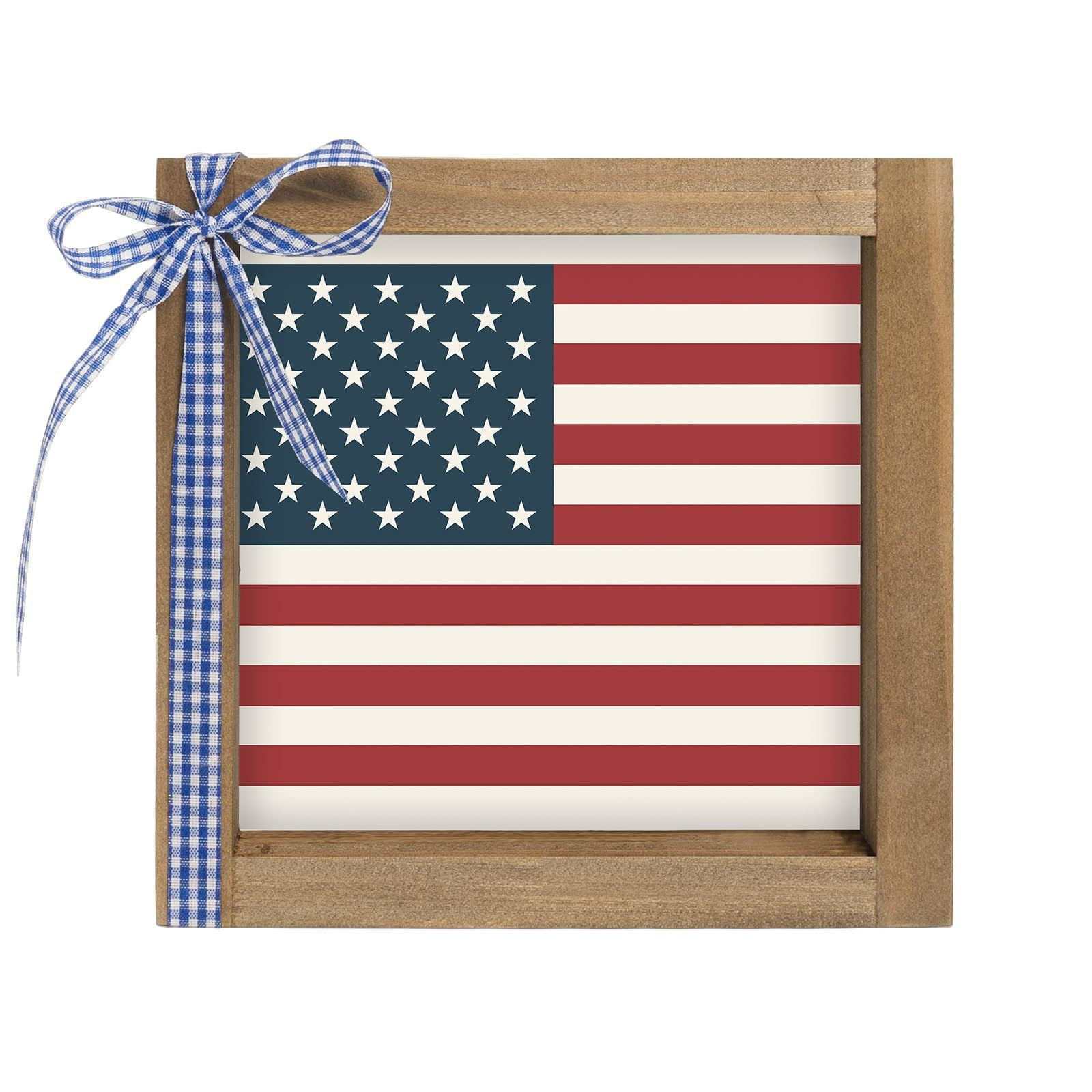 Lawor Happy Fourth Of July Sign 6X6 Inch Wood Framed 4Th Of July Independence Day Patriotic ...
