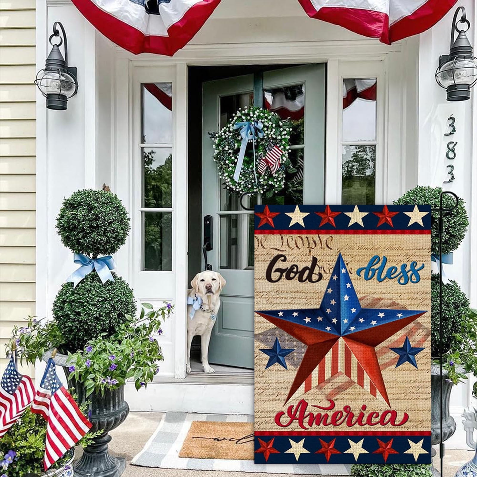 Lawor Patriotic Watercolor Stars And Stripes Let Freedom Ring Garden Flag Double Sided Outside ...