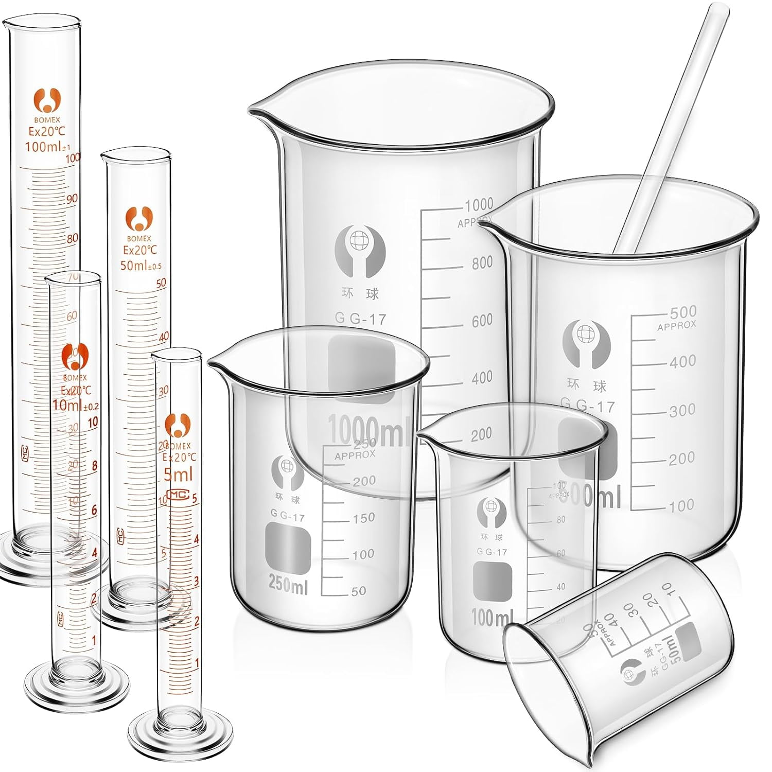 Lawq 10 Pieces Glass Measuring Beaker Graduated Measuring Cylinder with ...