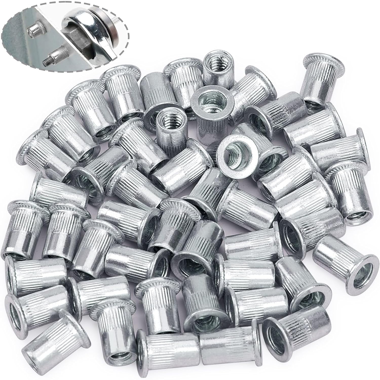 Lawq 100PCS 1/4-20UNC Rivet Nuts, Aluminum Flange Threaded Insert for ...