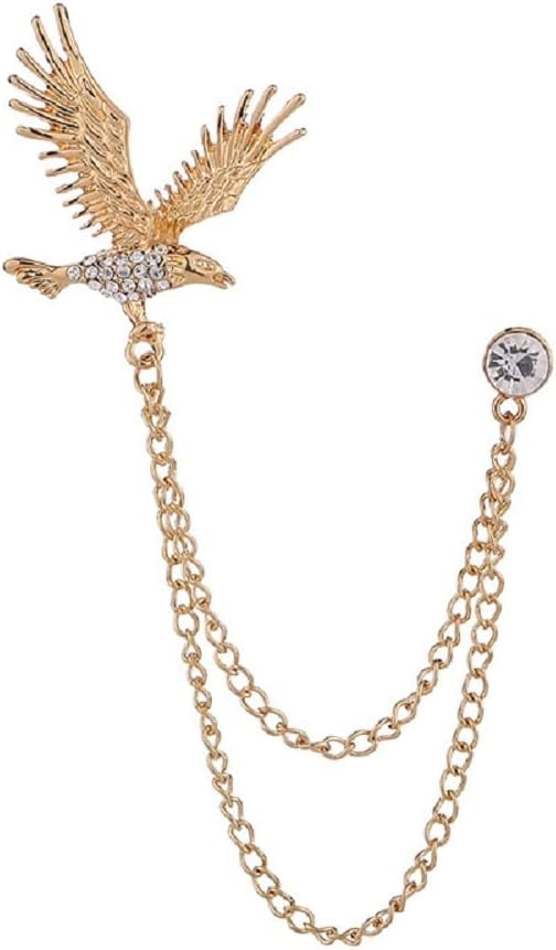 Lawq 18K Gold Plated Eagle Brooch Lapel Pin Badge Hanging Chains Collar ...
