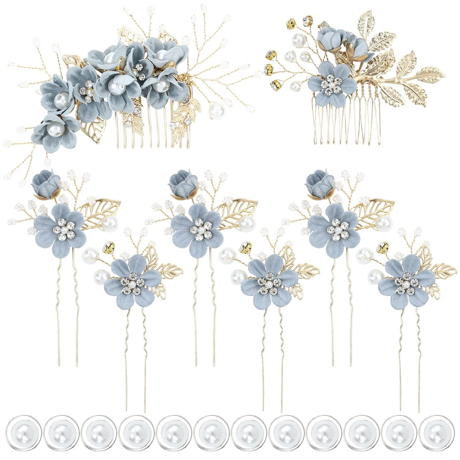 Lawq 20 Pack Classy Dusty Blue Flower Bridal Wedding Hair Side Combs ...