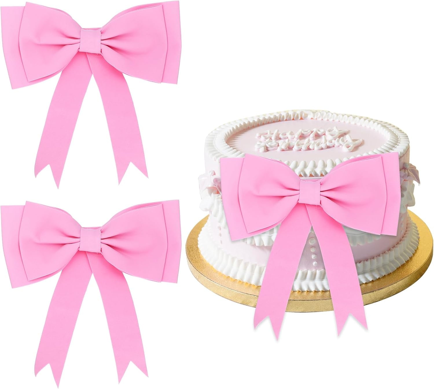 Lawq 2Pcs Pink Bow Cake Toppers for Women Oversized Bow Birthday Cake ...