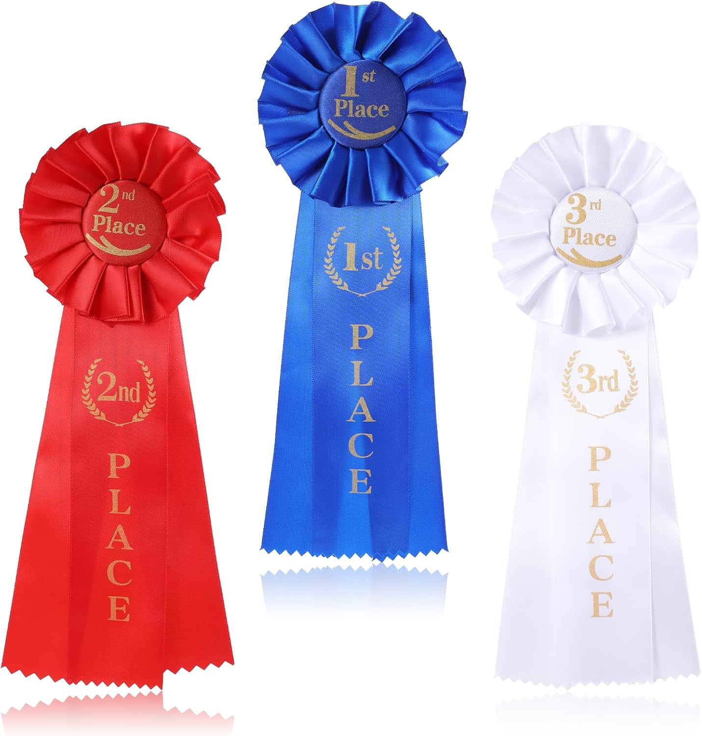 Lawq 3 Pcs Award Ribbon Rosette Set, 1st 2nd 3rd Place Ribbons Award Medals Prize Ribbon, First ...