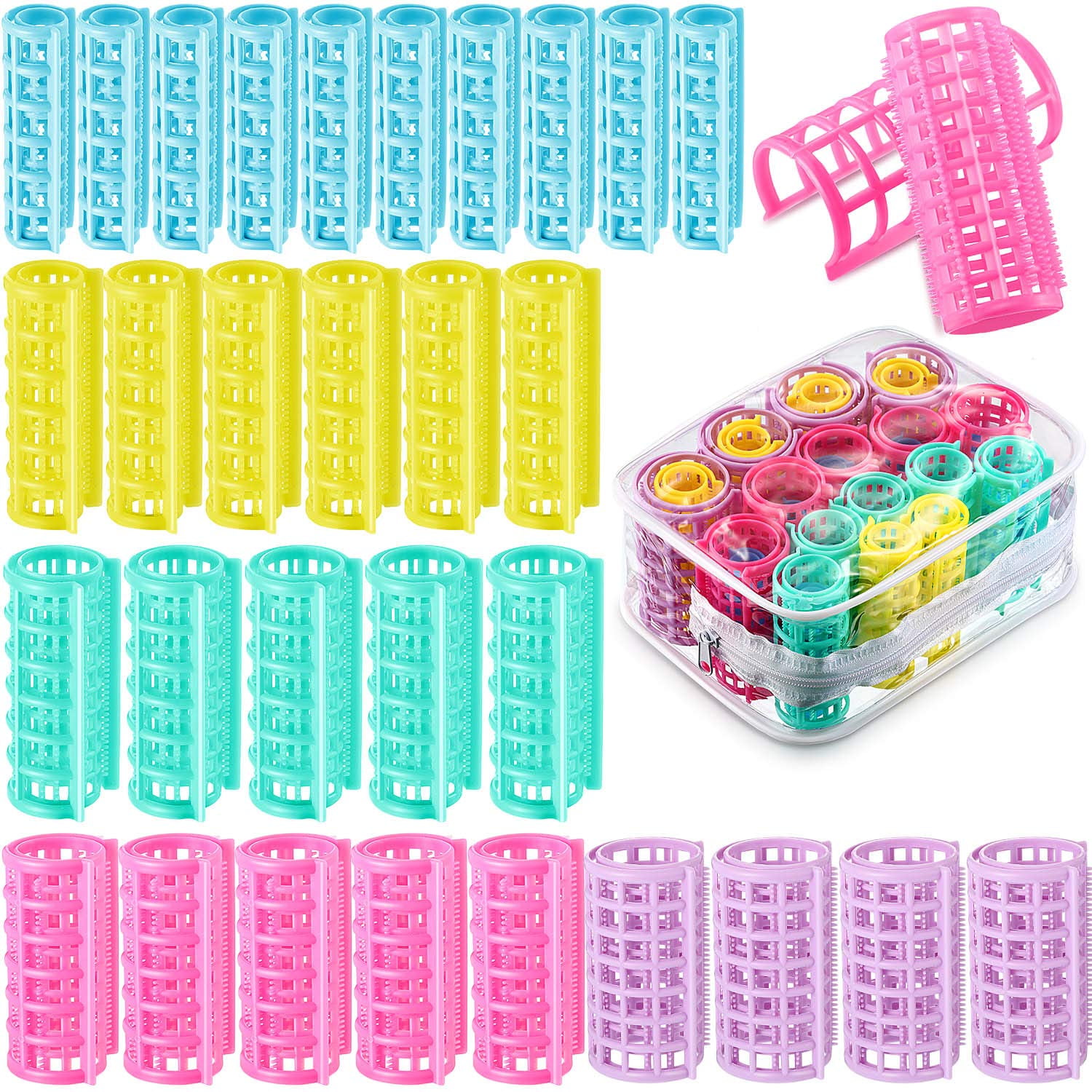 Lawq 30 Pieces Plastic Hair Rollers - Self-Grip Curlers in 5 Sizes, No ...