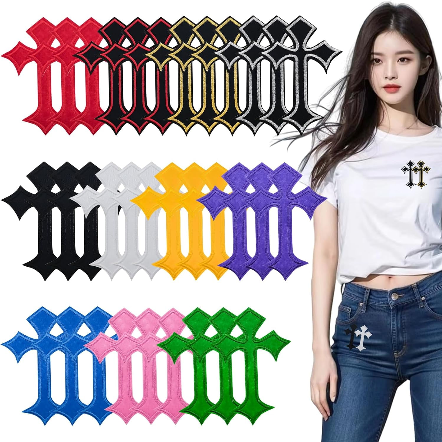 Lawq 33 PCS Cross Embroidered Patches Iron on Applique Ironing Badges ...