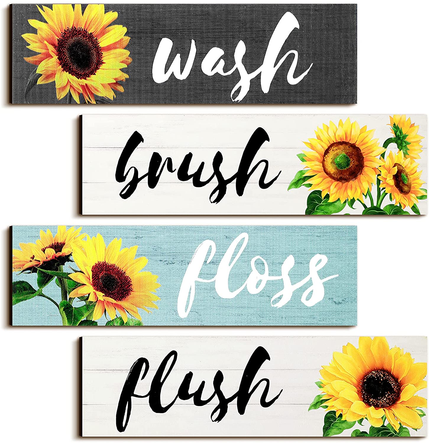 Lawq 4 Pieces Bathroom Wall Decor Signs Wash Brush Floss Flush ...
