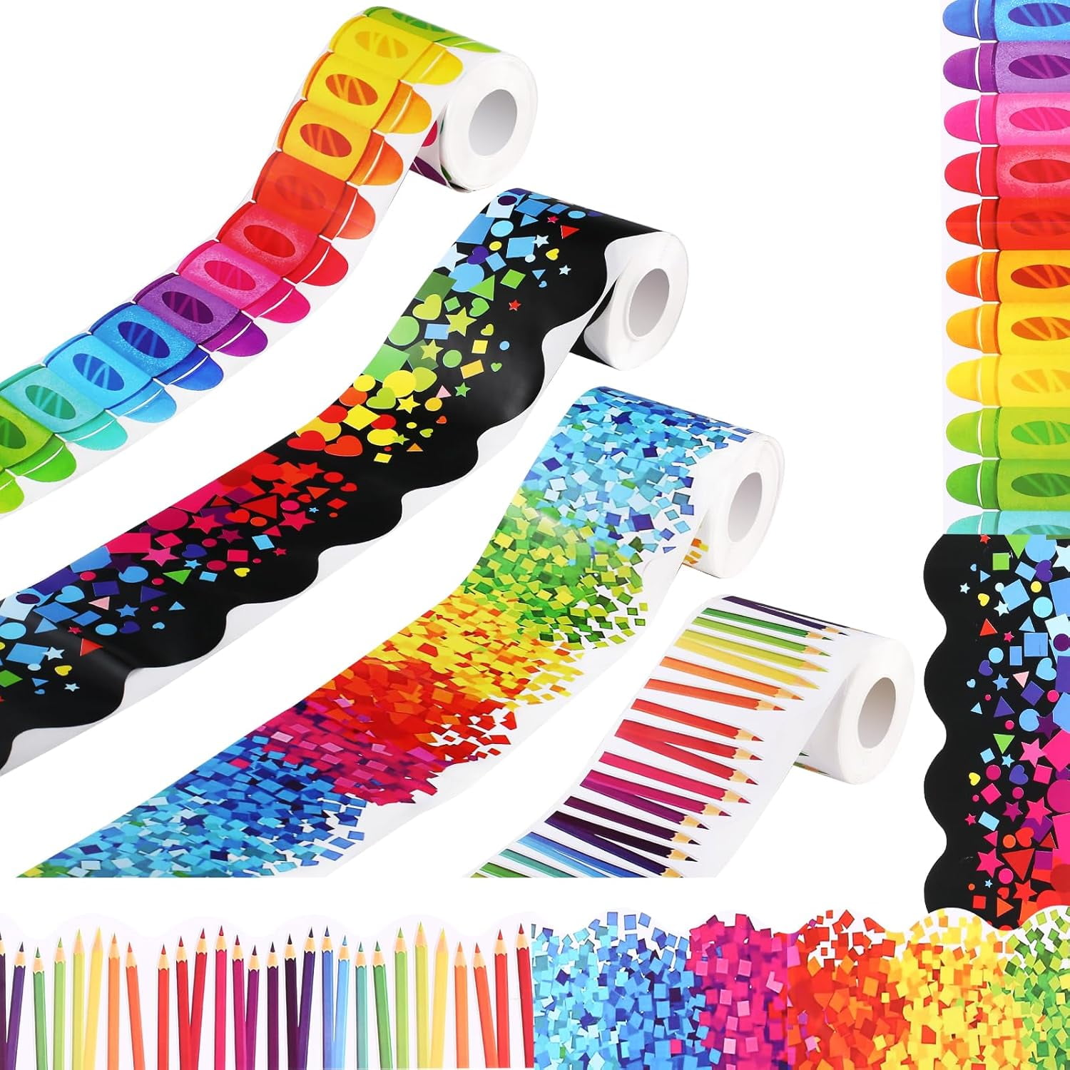 Lawq 4 Rolls Bulletin Board Borders, 236Ft Confetti Scalloped Rolled ...