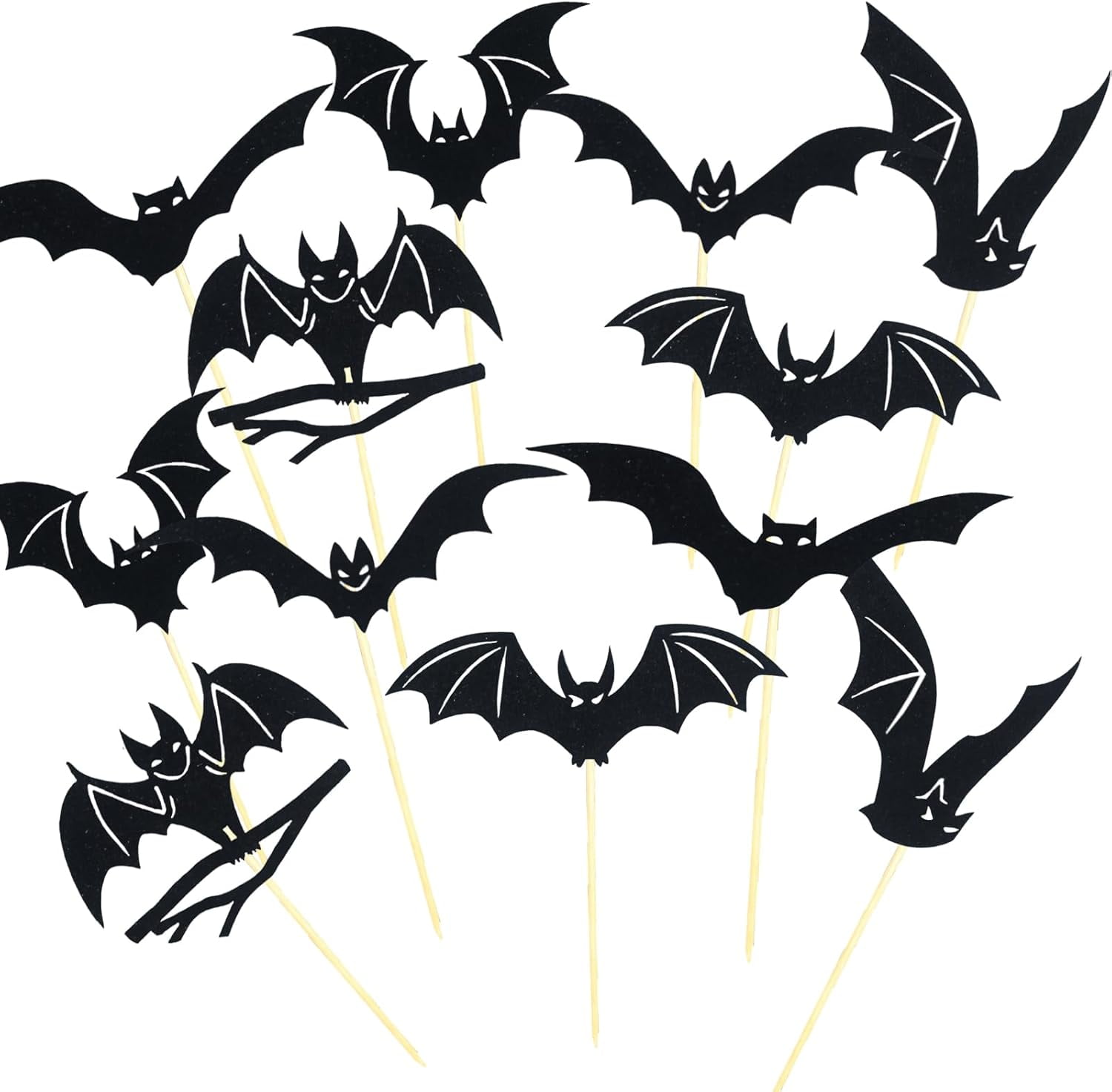 Lawq 48 Pcs Halloween Black Bat Cupcake Toppers Set Glitter Bat Cupcake ...