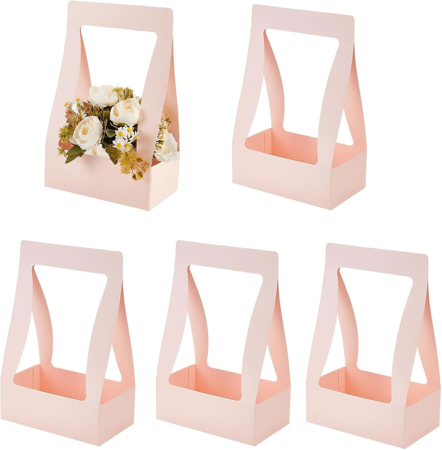 Lawq 5 Pieces Paper Flower Gift Bags, Pink Bouquet Flower Box with ...