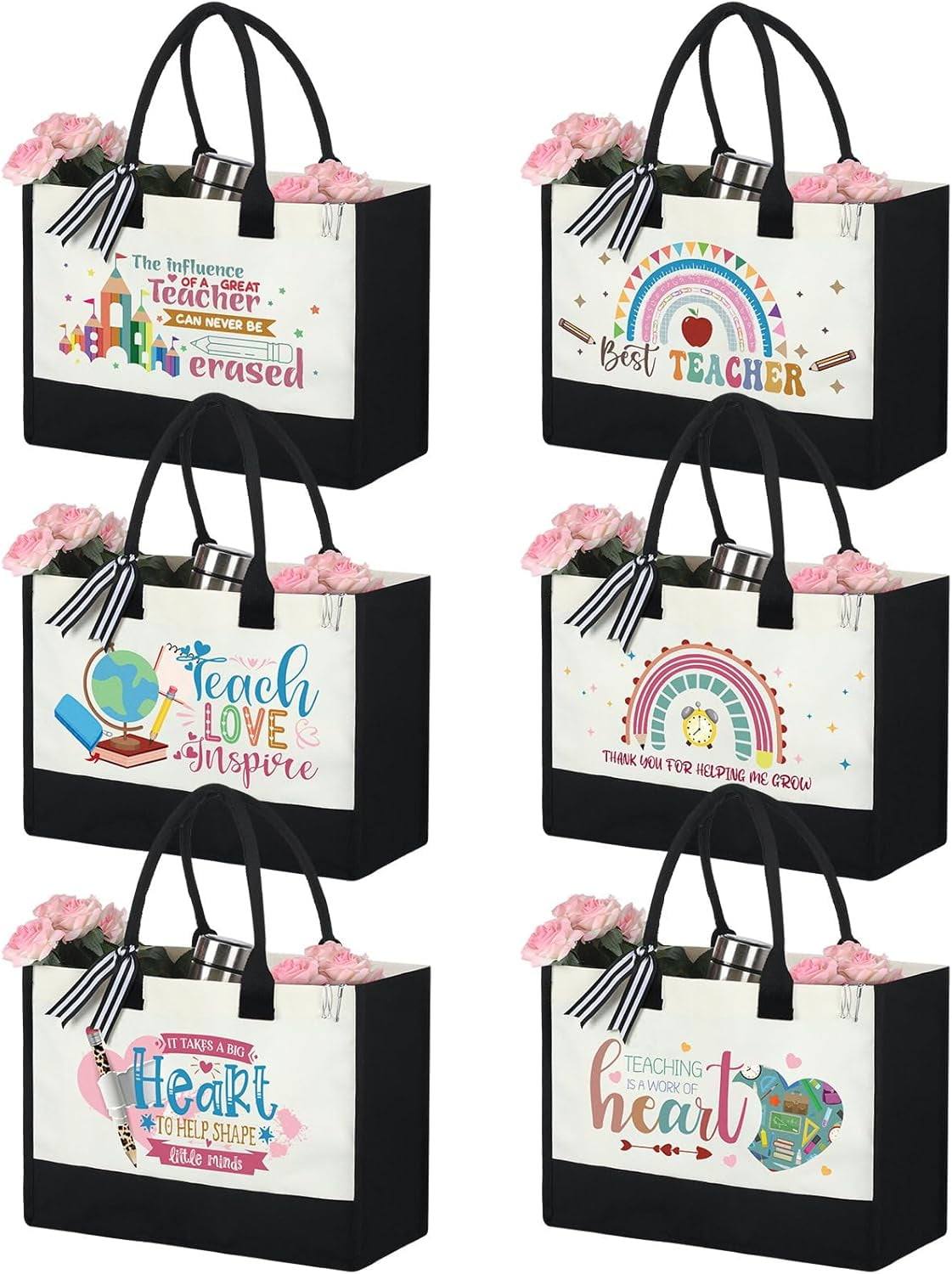 Lawq 6 Pcs Teacher Tote Bag Bulk Teacher Appreciation Gifts Thank You ...