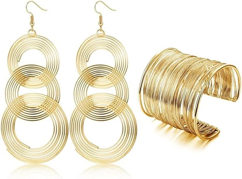 Lawq 70s Disco Women Jewelry Set Metal Thin Thread Wire Coil Cuff ...