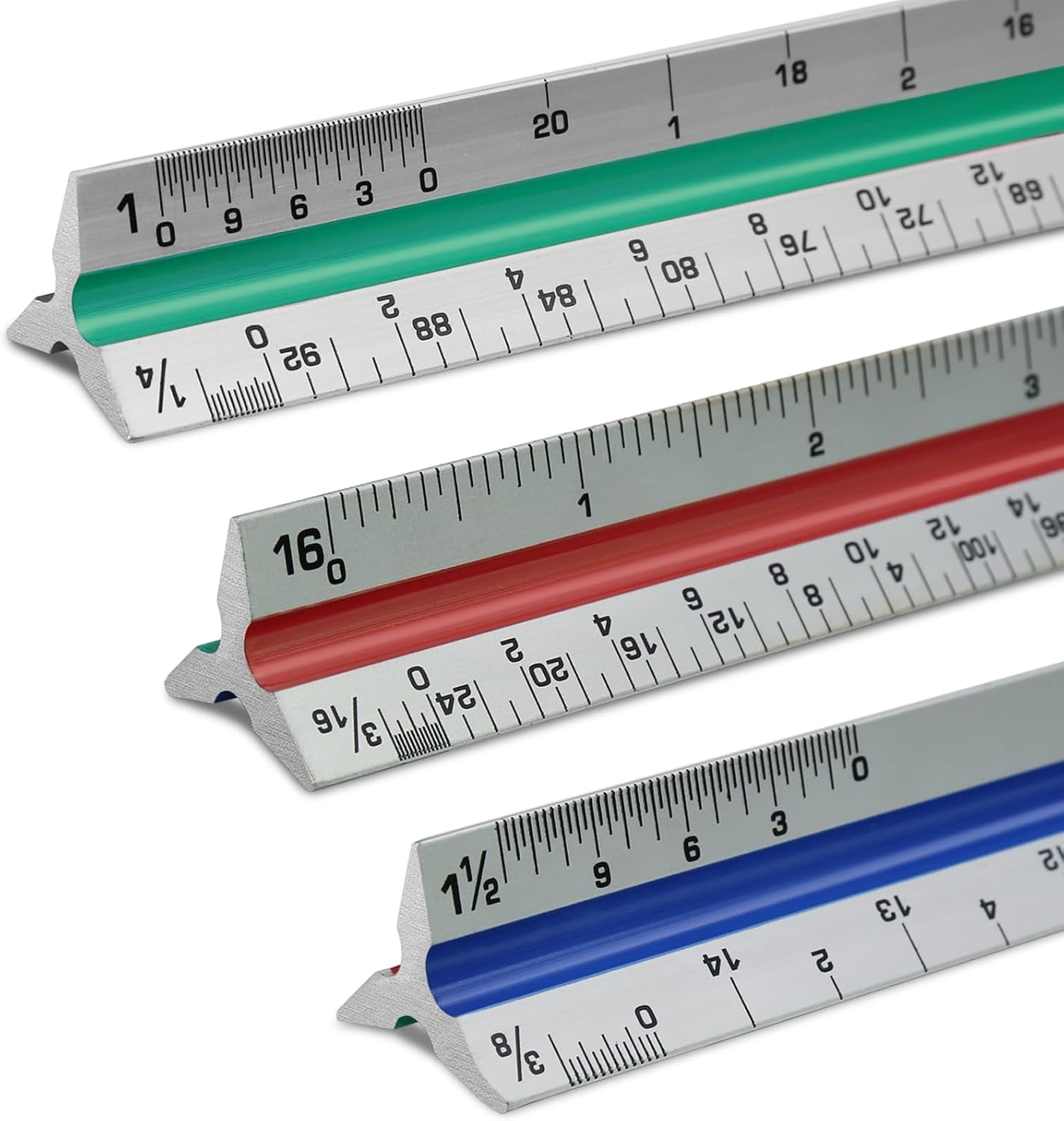 Lawq Architectural Scale Ruler 12 Inch, Imperial Scale Aluminum Laser-Etched Triangular Engineer ...
