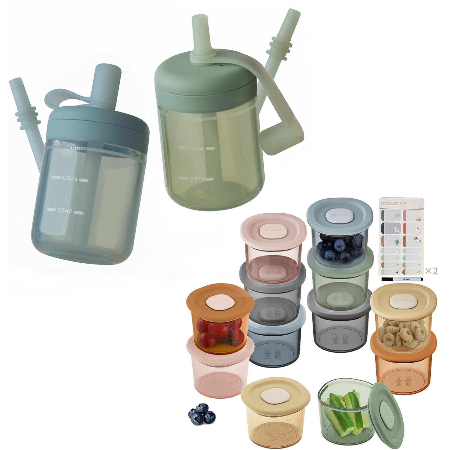 Lawq Baby Straw Cups & Silicone Food Storage Containers Set | 5oz Sippy ...