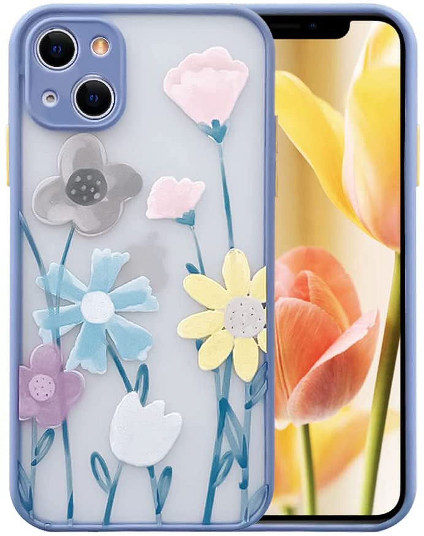 Lawq Compatible with iPhone 13 Case for Clear Frosted PC Back 3D Floral ...