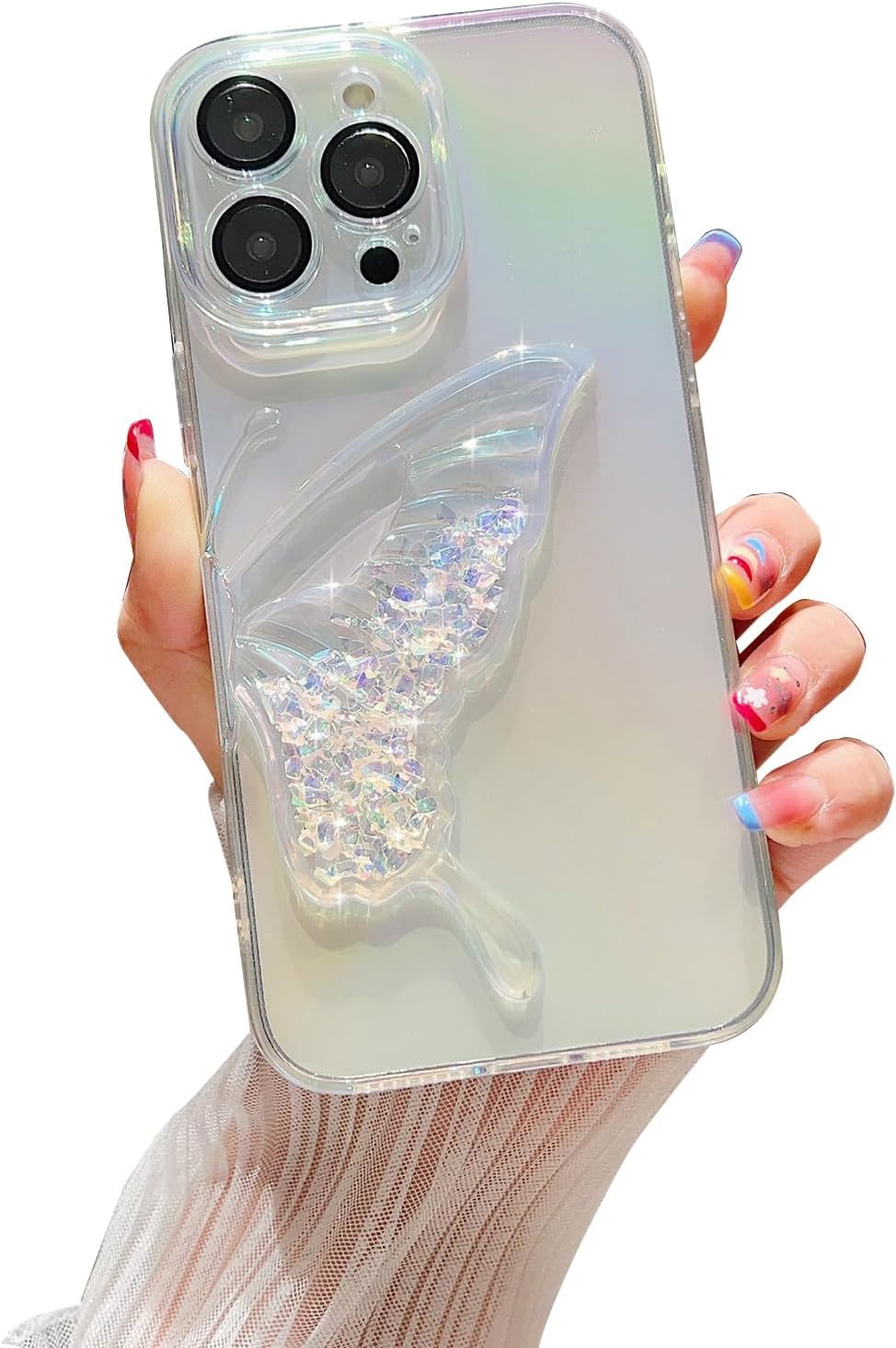 Lawq Compatible for iPhone 13 Pro Max Case with Luxury Glitter Cute Butterfly Plating Design ...