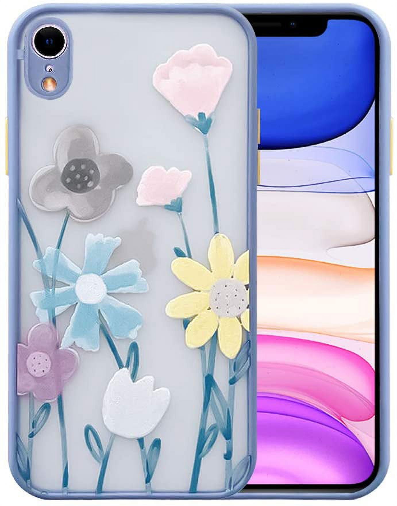 Lawq Compatible with iPhone XR Case for Clear Frosted PC Back 3D Floral ...