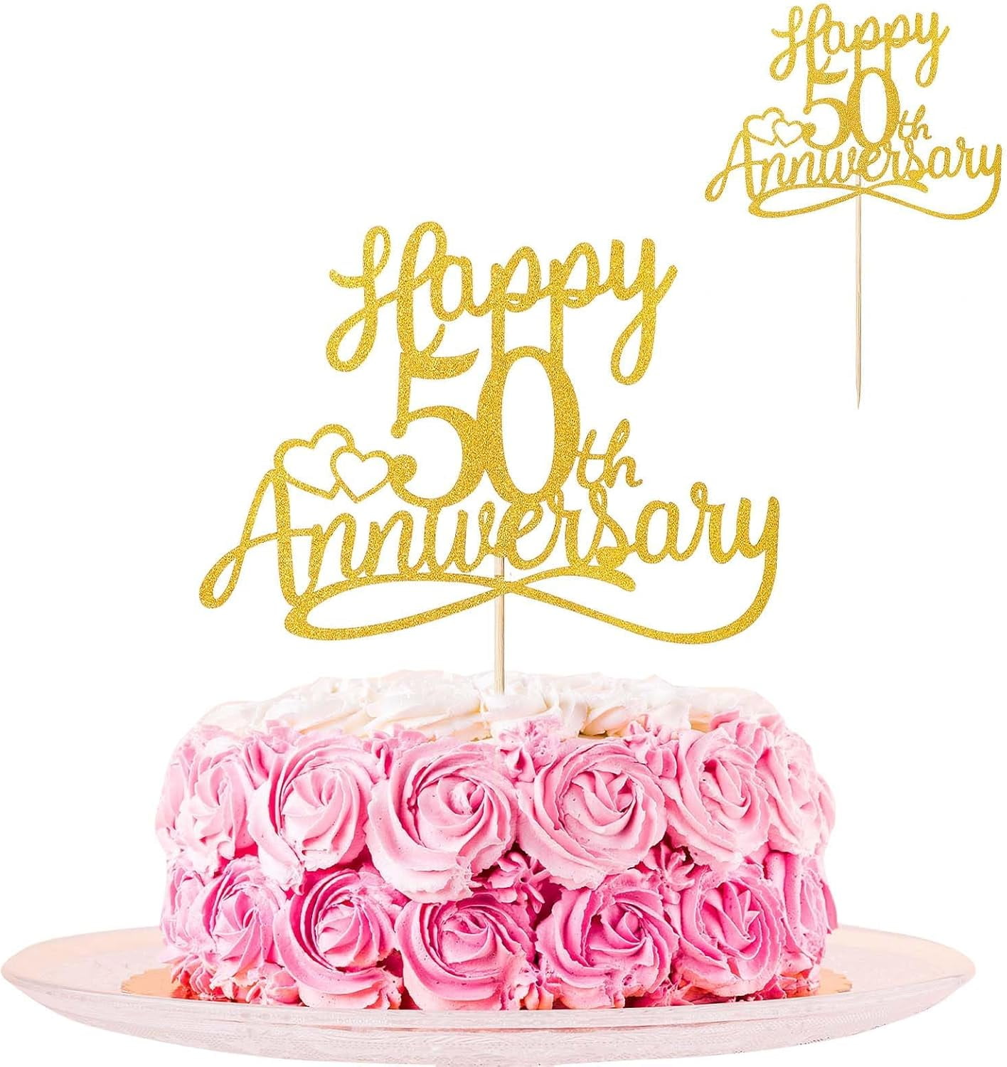 Lawq Gold Glitter Happy 50th Anniversary Cake Toppers Picks Golden ...