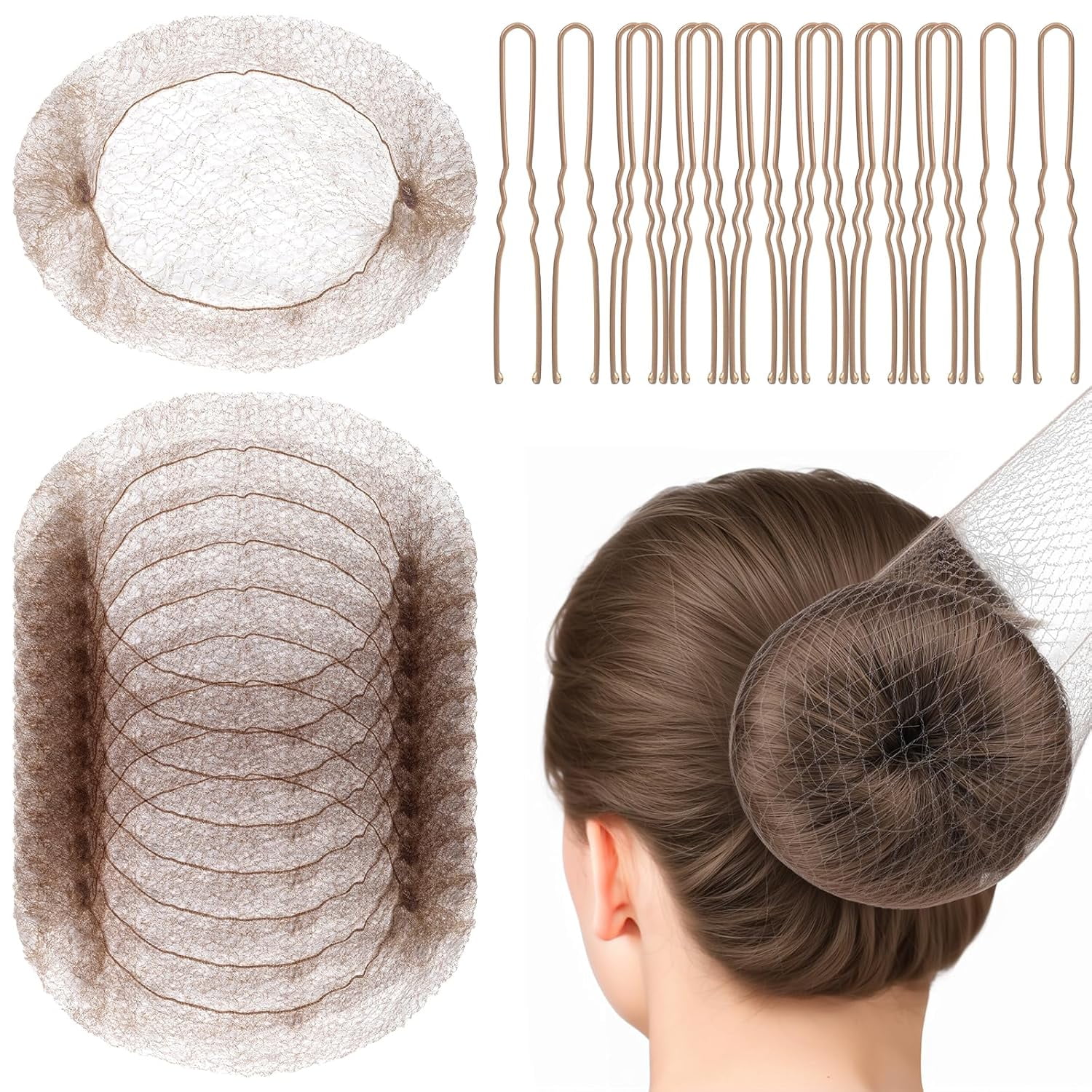Lawq Hair Accessories Set: 20PCS Mesh Hair Nets Invisible and 40PCS U ...
