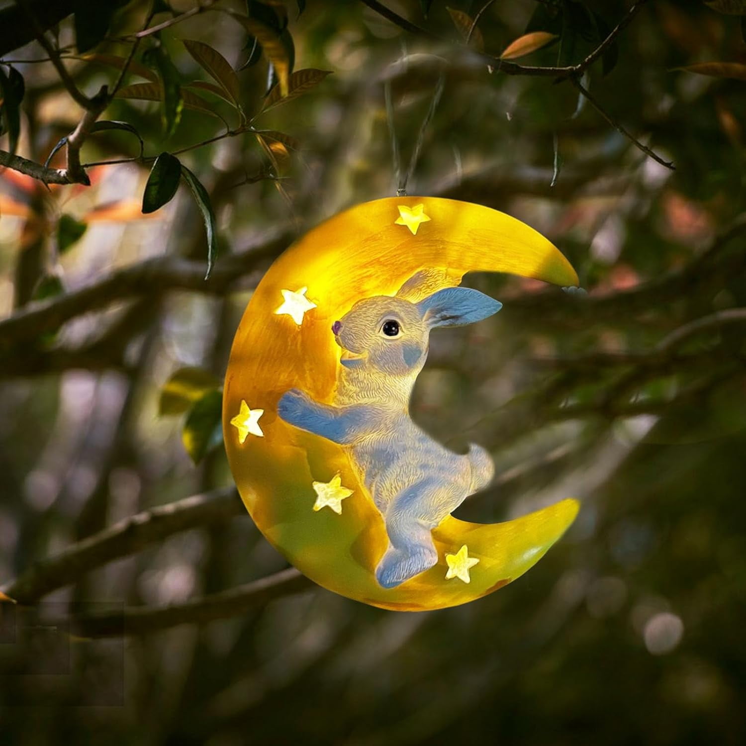 Lawq Outdoor Solar Lights, Rabbit Figurines with Moon Garden Sculpture ...