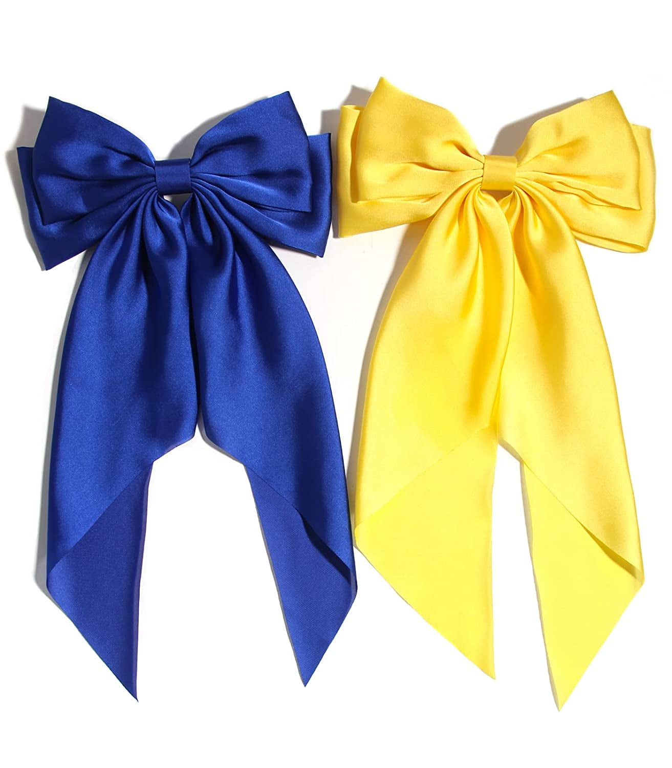 Lawq Satin Bow Barrettes with Long Tails - Purple and Yellow - Pack of ...