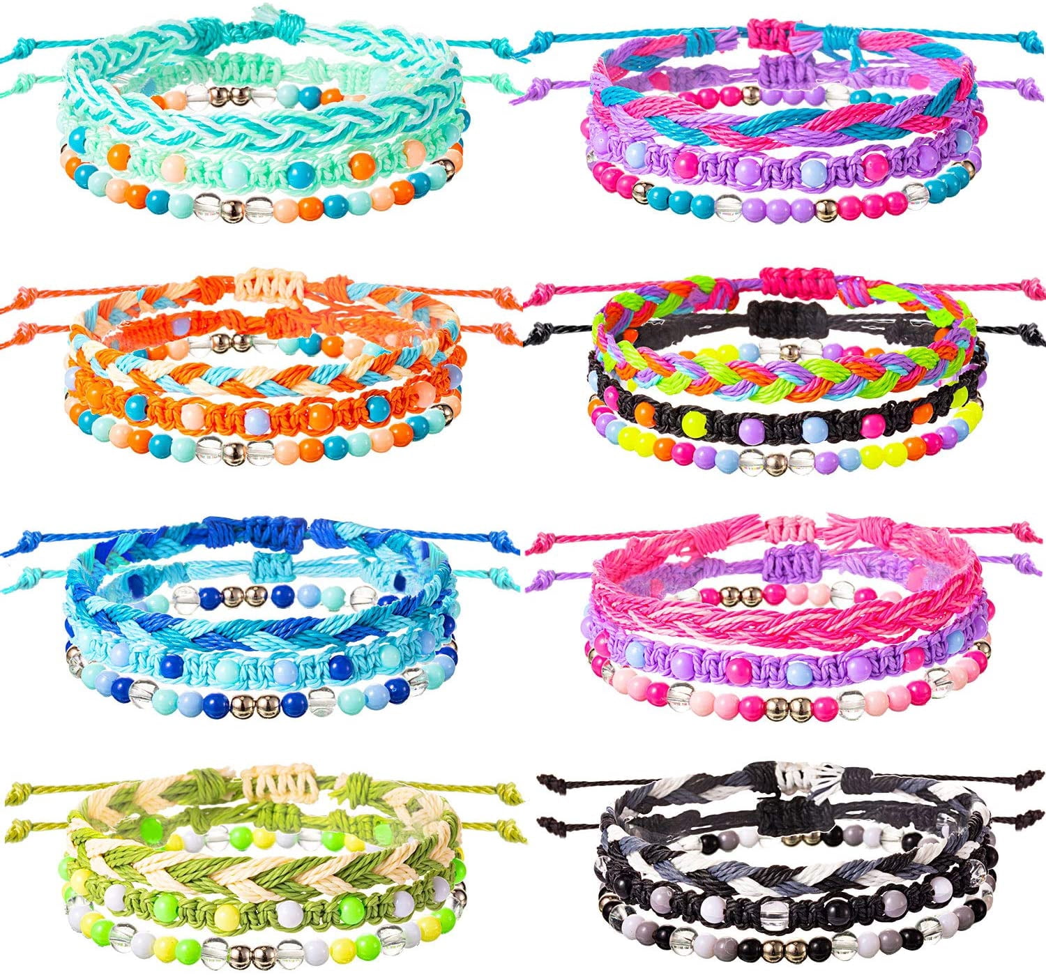 Lawq VSCO Bracelets 24 Pieces Braided Stretch Friendship Bracelets ...