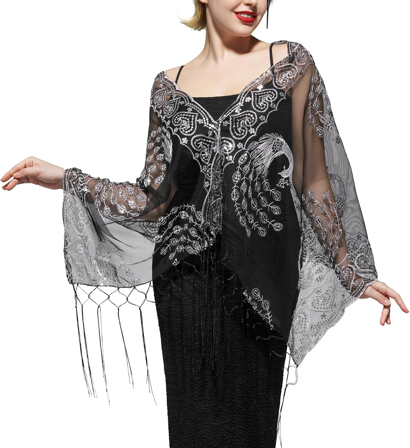 Lawq Women's 1920s Long Shawl Wraps,Sequin Flapper Evening Shawls for ...