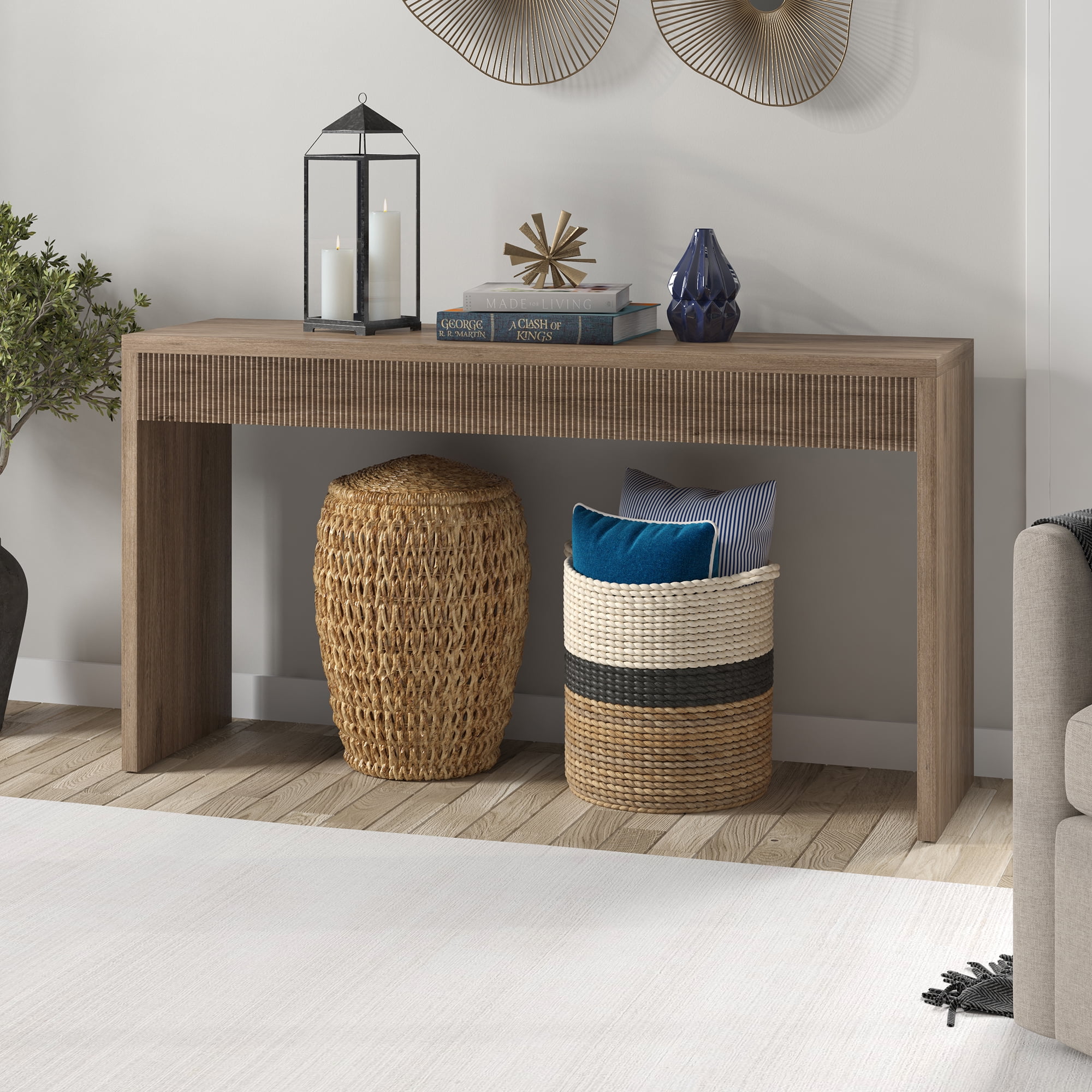 Lawrence 55" Wide Rectangular Console Table in Antiqued Gray Oak ...