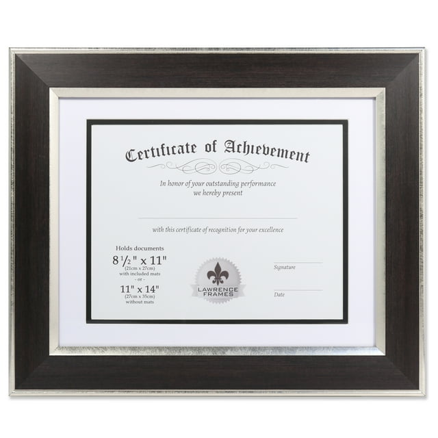 Lawrence Frames 11x14 Black & Silver Document/Certificate Wall Frame with Glass, Matted to 8 ...