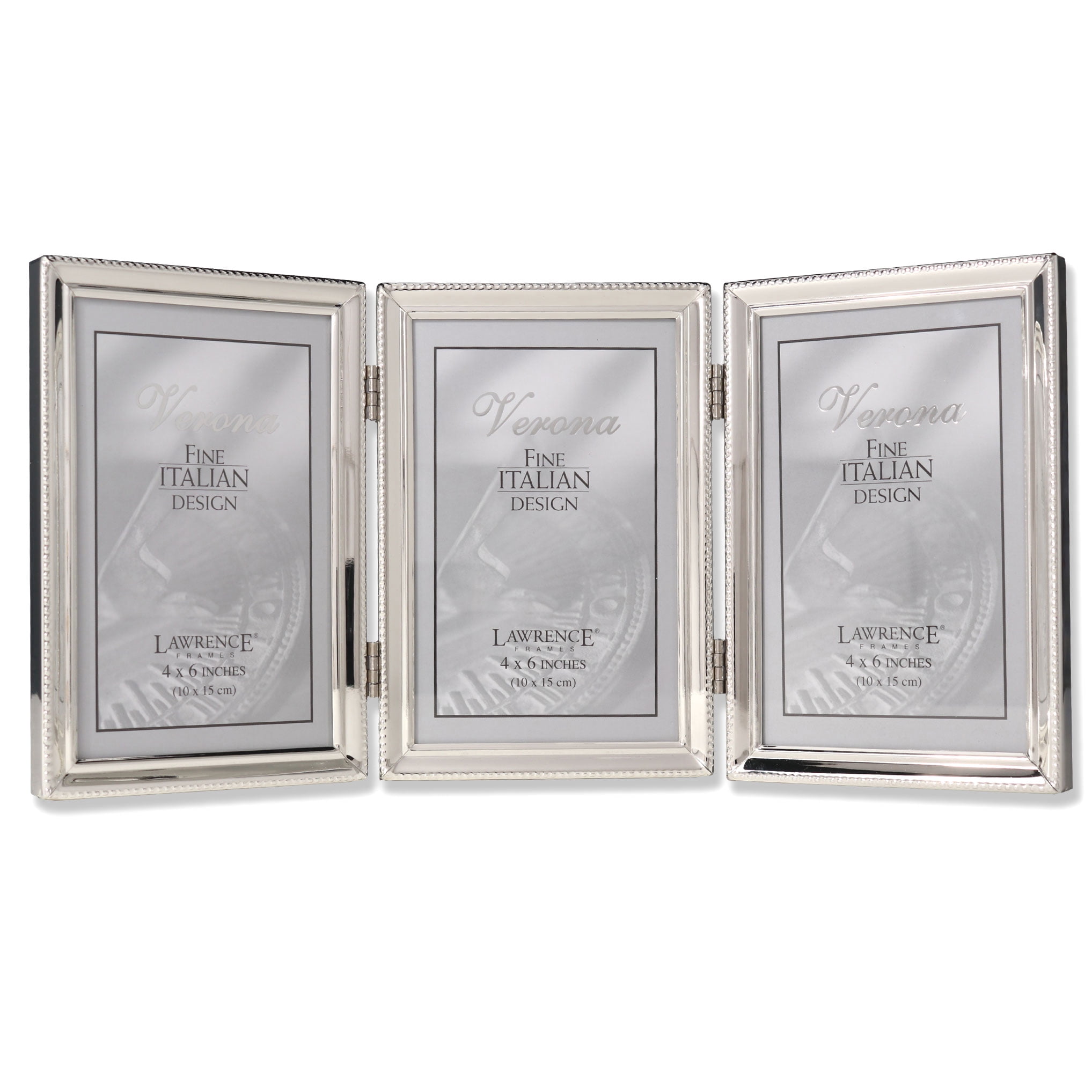 Lawrence Frames Polished Silver Plate 4x6 Hinged Triple Picture Frame ...