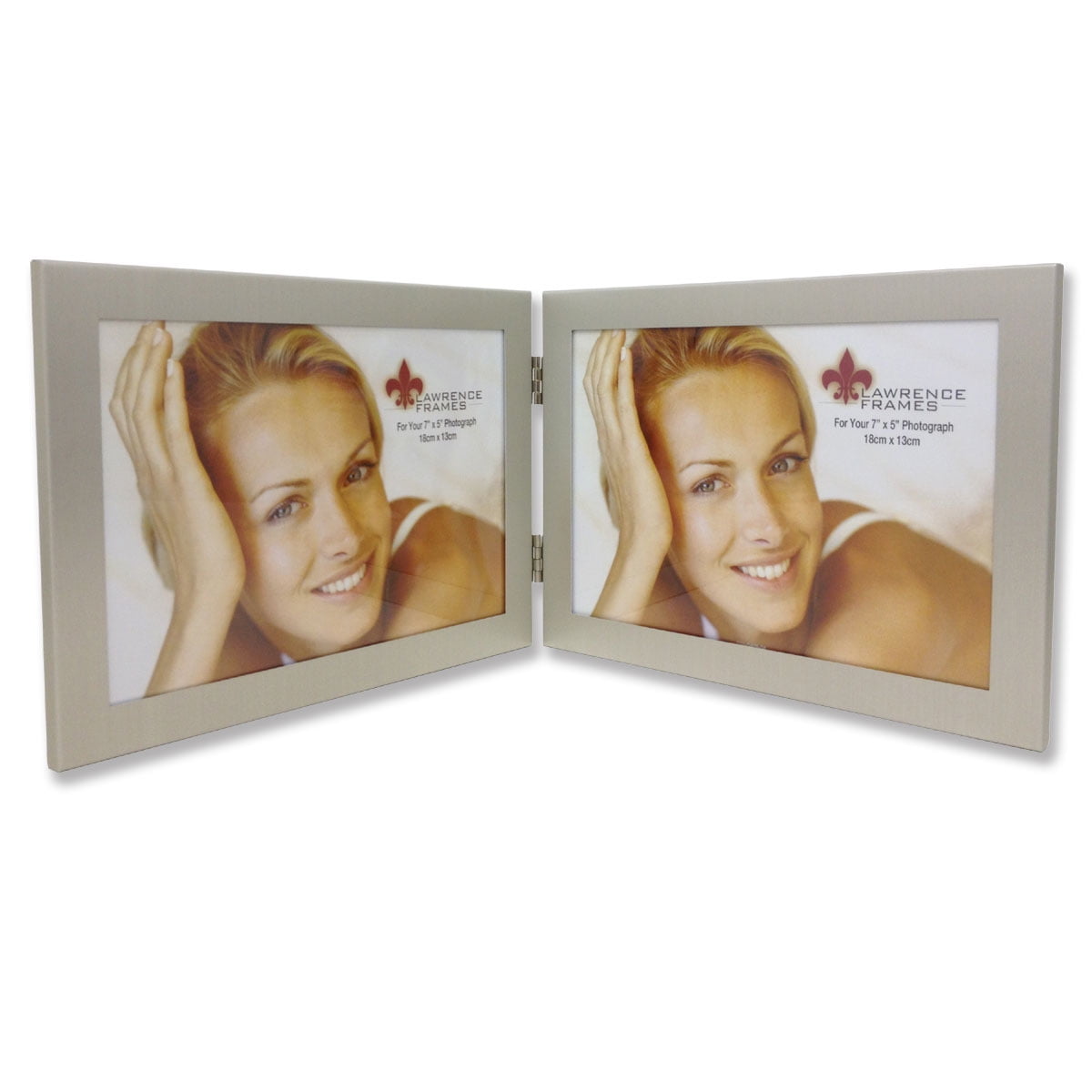 Lawrence Frames Silver Brushed Aluminum 7x5 Hinged Double Picture Frame ...