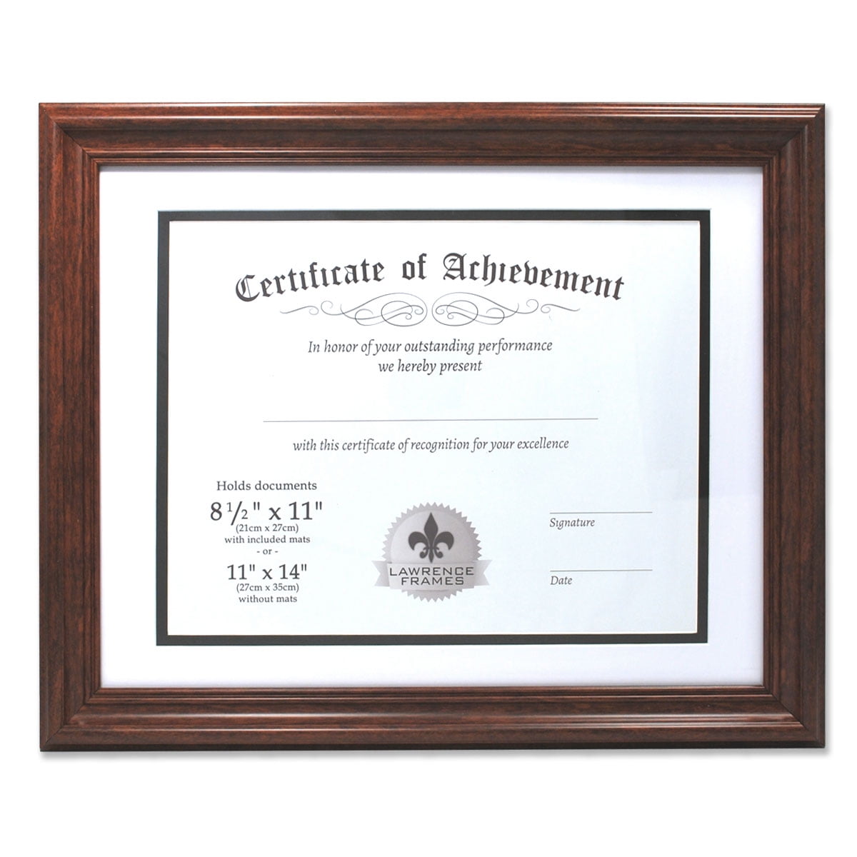 Lawrence Frames Walnut 11x14 Matted to 8.5x11 Document Frame with ...
