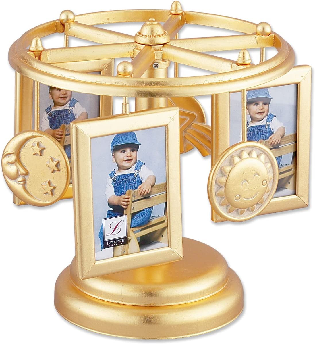 Lawrence Frames Wind Up Musical Carousel Picture Frame, Gold Sun, Moon ...