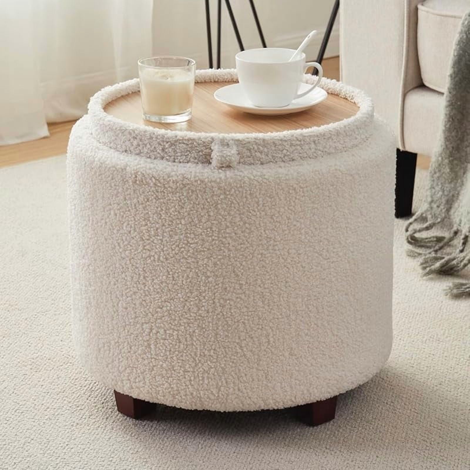 Lawrence Round Storage Ottoman with Lift Off Lid and Tray Lid Coffee ...
