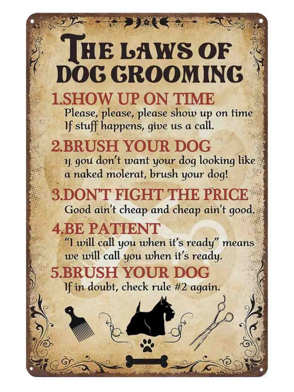 The Laws of Dog Grooming Aluminium Sign, Retro Metal Aluminium Sign ...