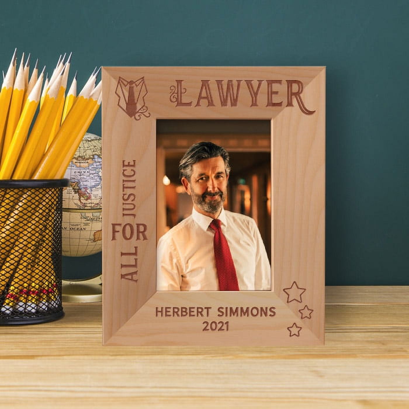 Lawyer All For Justice Personalized Wooden Frame 3 1/2" x 5" Brown ...