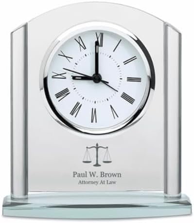 Lawyer Arched Glass Personalized Desk Clock with Silver Finish Accents ...