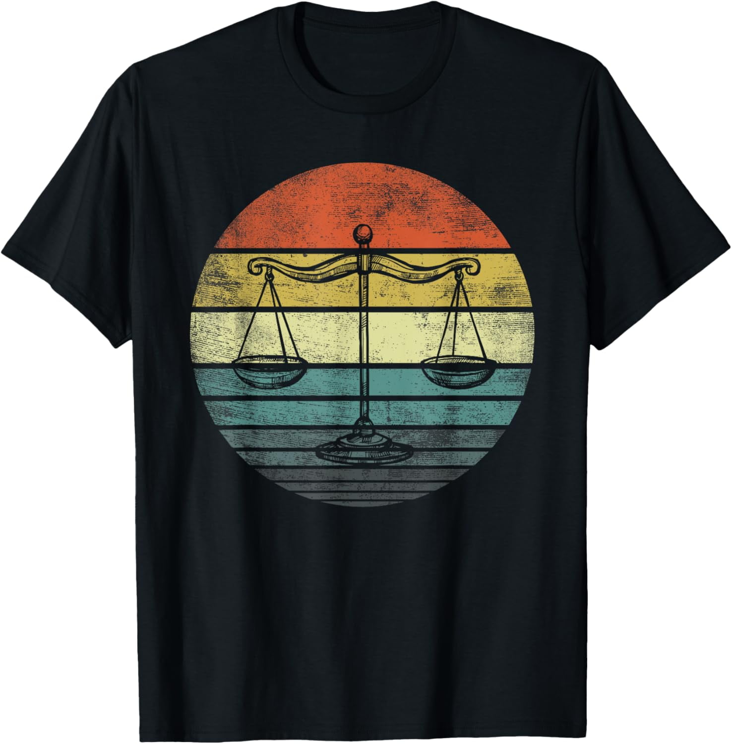 Lawyer Gift Retro Sunset Scale of Justice Student Law School T-Shirt ...