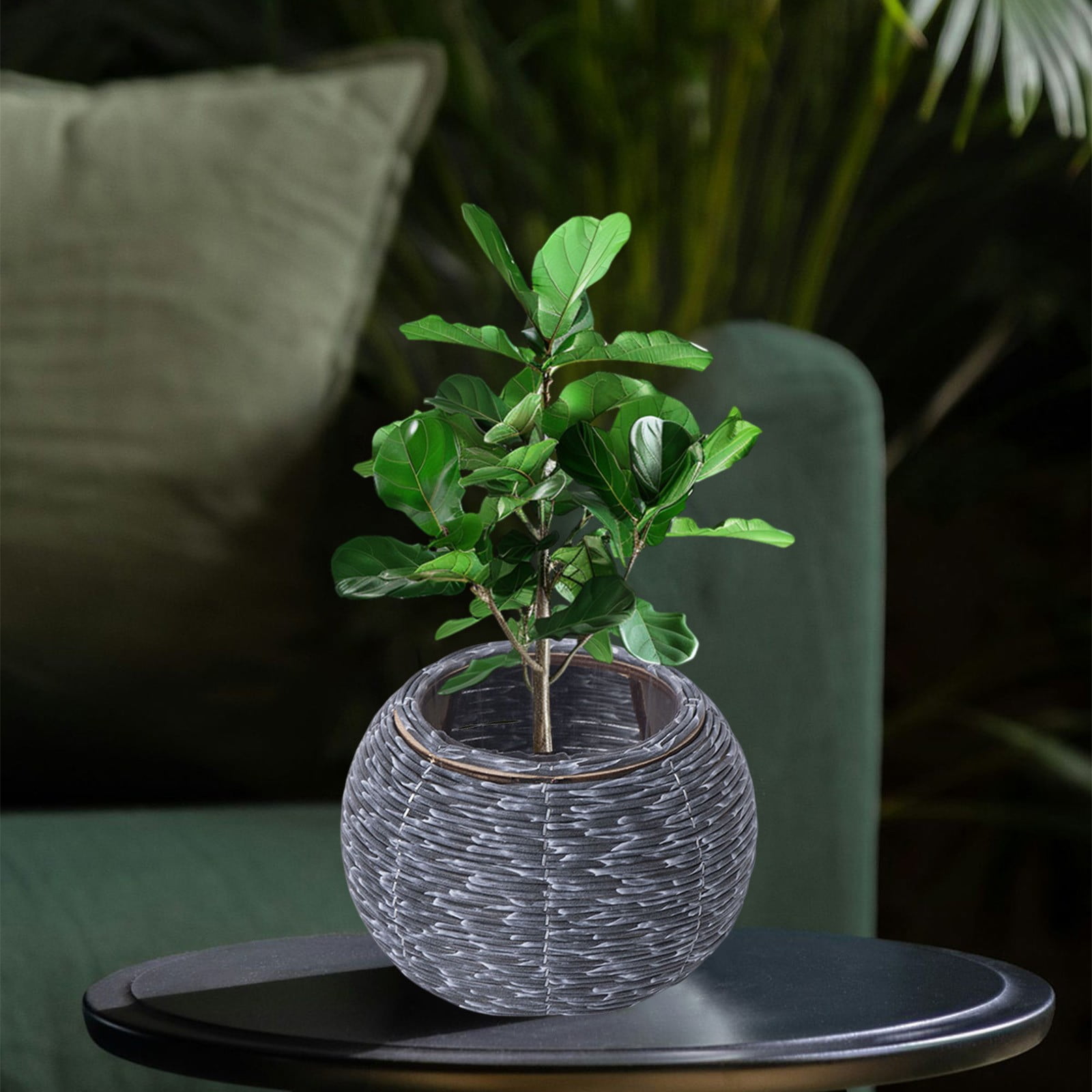 Laxazopa Navy Rattan-Like Flower Pot - Plastic Desktop Planter with ...