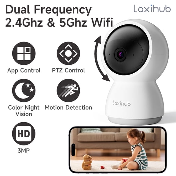 2K Security Camera Indoor, Baby Monitor Pet Camera 360-Degree for Home ...